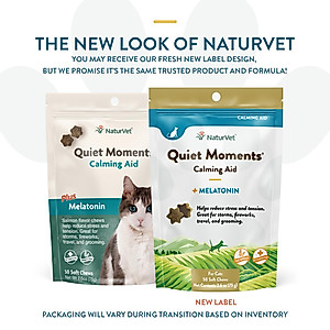 NaturVet Quiet Moments Calming Aid Cat Supplement Plus Melatonin – Helps Reduce Stress in Cats – for Pet Storm Anxiety, Motion Sickness, Grooming, Separation, Travel – 50 Ct. Soft Chews