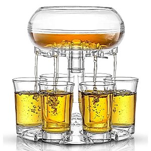 Viadha Shot Glass Dispenser and Holder Set, Adjustable Party Fancy Drink Dispenser, Multiple Shot Pourer with 6 Shot Glasses for Cocktail, Wine, Juice - Fun Gift Choice