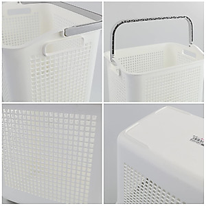 Lesbin 35 L Plastic Laundry Storage Basket, White Laundry Hamper with Handle, 4-Pack
