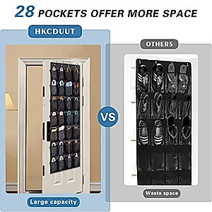HKCDUUT Hanging Shoe Storage Organizer Over the Door 28 Large Mesh Pockets Door Storage Shoe Holders Shoe Rack for Closet Behind Door Organizer, Black 67"X22"