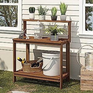 Furinno FG17478 Tioman Outdoor Patio Furniture Hardwood Potting Bench, Natural