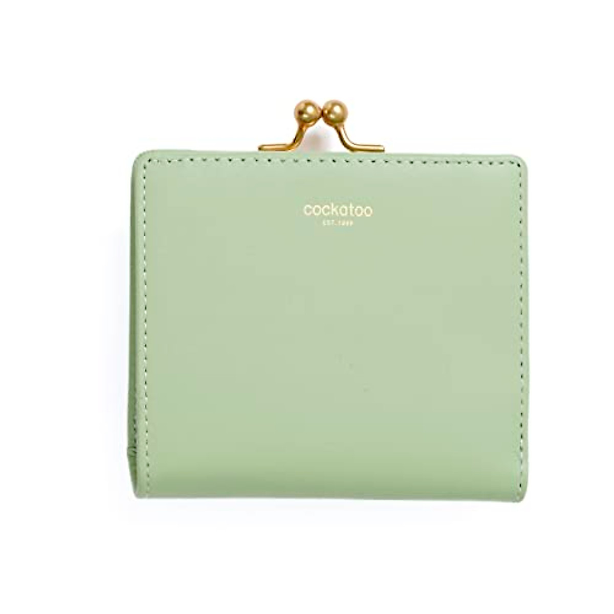 Cockatoo Womens Wallet, Nappa Leather Bifold Small Ladies Purse with Kiss-Lock Coin Pocket and ID Window (Nile Green)