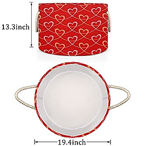 Red Valentines Day Love Heart (4) Large Round Baskets for Storage Laundry Baskets with Handles Blanket Storage Basket for Bathroom Shelves Bins for Organizing Nursery Hamper Girl Boy