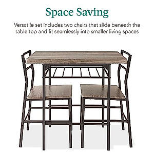 Best Choice Products 3-Piece Modern Dining Set, Space Saving Dinette for Kitchen, Dining Room, Small Space w/Steel Frame, Built-in Storage Rack - Gray