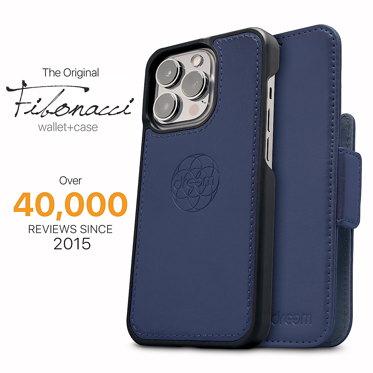 Dreem Fibonacci Wallet Case for iPhone 14 | 2-in-1 Detachable Vegan Leather Cover with Built-in Kick-Stand, RFID Blocking Card Holder, MagSafe Compatible [Royal]