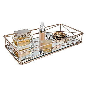 Home Details Gorgeous Mirrored, Perfect for Jewelry, Toiletries, Bathroom Organization, Perfume, Makeup, Décor, in Rose Gold Vanity Tray, 14"x 7"x 2"