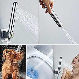 Handheld Showerhead Solid Copper Round Bar Bathroom hand-held shower head High pressure Shower heads Sprayer (Chrome)