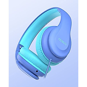 NIVAVA K15 Foldable Wired Headphones with Microphone for School Kids with Share Port 85dB/94dB Safe Volume Limit, Boys Girls for Travel Plane Tablet Kindle