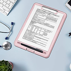 SITHON Nursing Clipboard with Storage, Lightweight Portable Writing Clipboard with Compartment Organizer for Nurse Doctor Medical Professionals Teachers Students Sales Coach School Office (Pink)