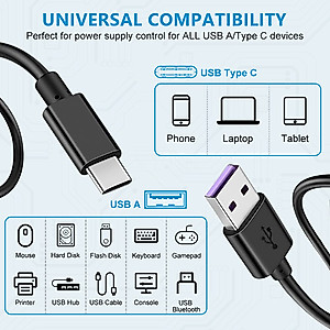 ELECTOP USB Charging Switch Cable, USB A to USB C,USB Type C Fast Charge Cable with ON/Off Switch,Compatible with Raspberry Pi 4 B, USB Desk Lamp/Fan, LED Strip String, Easy Start/Reboot(2 Pack)