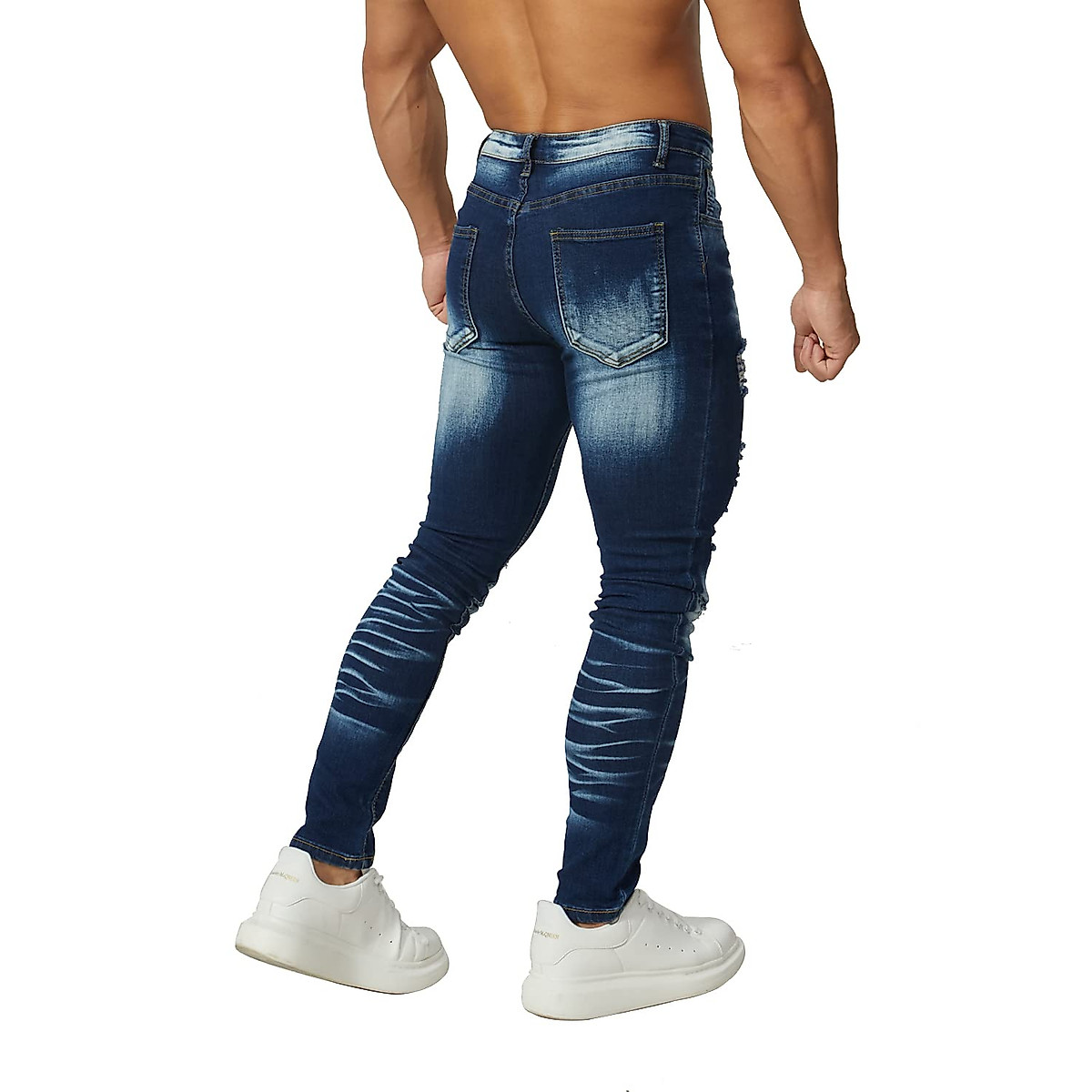 HUNGSON Men's Ripped Skinny Jeans Stretchy Slim Fit Jeans Pants for Men