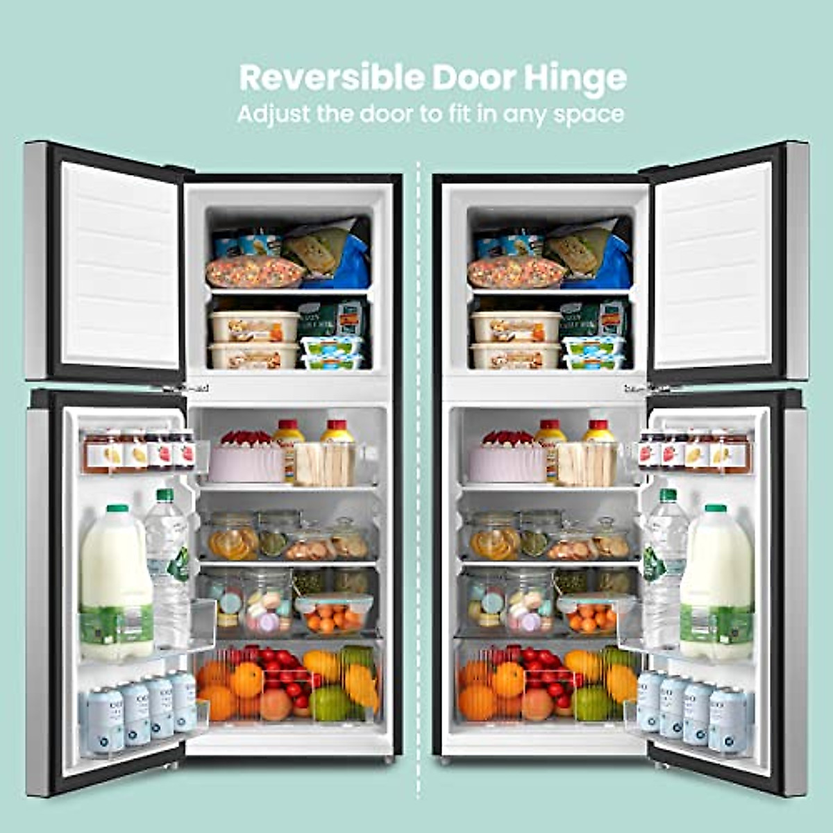 COMFEE' CRM45D3AST Cu Ft Double Door Refrigerator, 4.5 Cuft, Silver