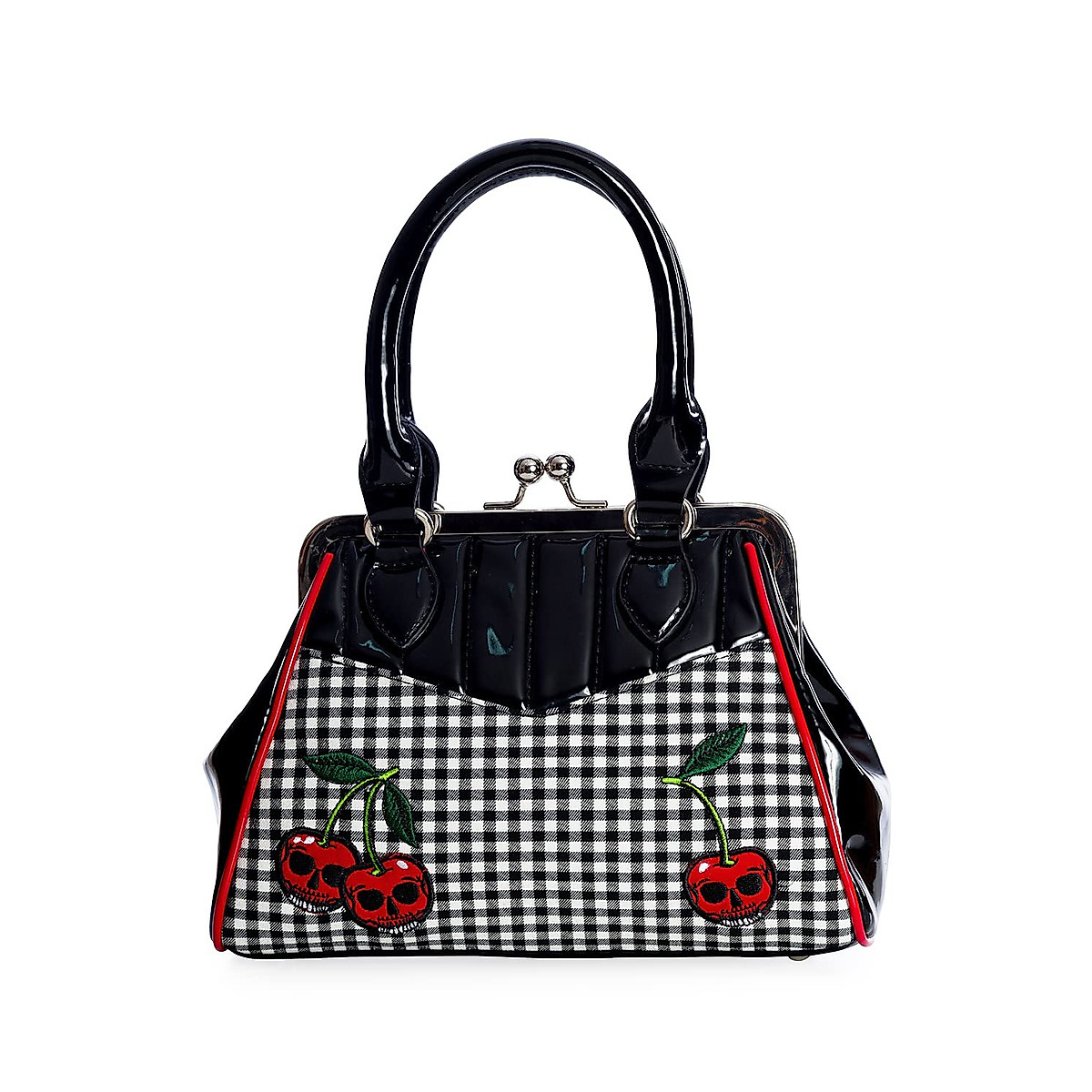 Lost Queen Women's Rockabilly Cherry Skulls Handbag Retro Kisslock Purse