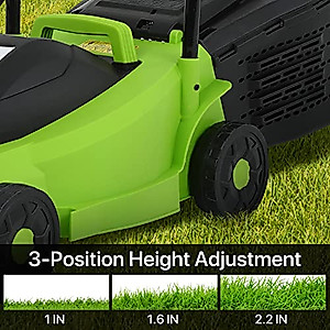 Electric Lawn Mower Corded Push Mower with 12 Amp, 13 Inch Lawnmower with 3 Adjustable Cutting Heights and Collection Box Included for Yard, Lawn and Garden Care