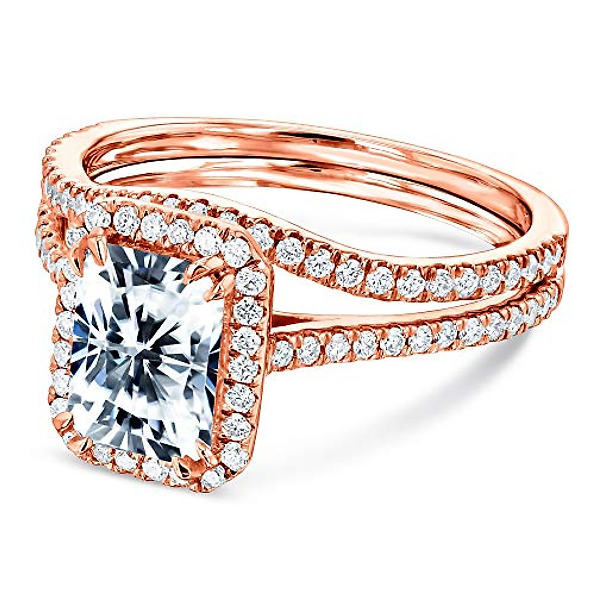 Kobelli 1.8ct Radiant Moissanite & Lab Diamond Halo Bridal Set - white-gold / 7.0 G-H