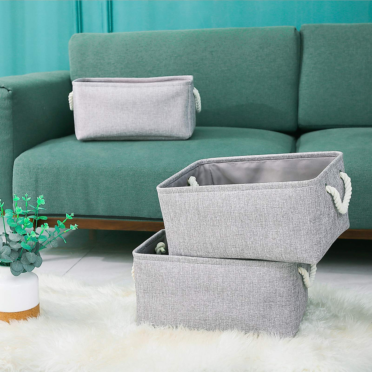 Foldable Storage Baskets for Organizing Sturdy Fabric Storage Bins for Shelves Storage Box with Handles for Home as Toy Clothes Storage (Gray 1PCS)