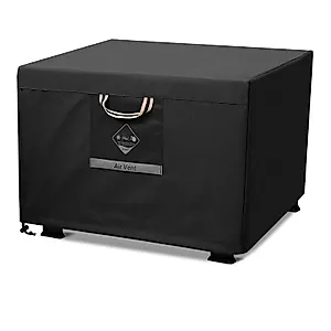 QH.HOME Fire Pit Cover Square Super Waterproof, 44" L x 44" W x 24" H Outdoor Firepit Table Cover 600D Strong Tear Resistant, UPF 50+ Fire Pit Cover Fading Resistant for Square Fire Pit - Black