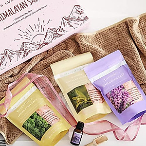 Bath Salts, Epsom Salts with Himalayan Bath Salt for Women Relaxing Extra Lavender Essential Oil with Spoon, Bath Sets for Women Gift Epsom Salt for Soaking Gift Set-3 Pcs x 16oz/454g