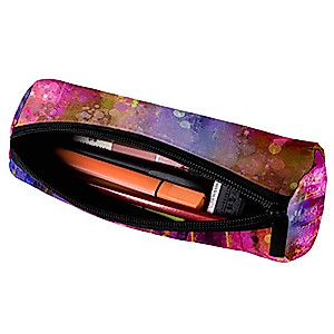 Watercolor Violet Red and Yellow Flowers Pencil Bag Pen Case Stationary Case Pencil Pouch Desk Organizer Makeup Cosmetic Bag for School Office