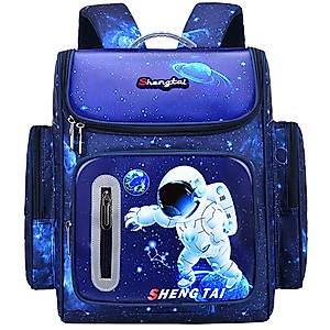 Astronaut School Backpack for Boys Large Capacity Waterproof Light Weight Schoolbag Bookbag for Kids Primary School Student (Blue)