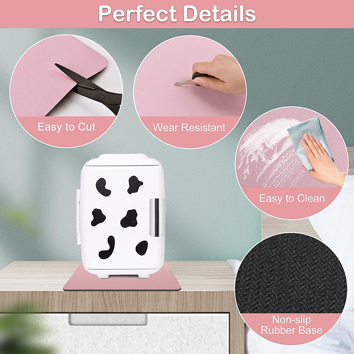 SUNICO Portable Mini Fridge Mat, 14x10 in Retro Compact Refrigerator Mat, Diatomite Quick Drying Mat, Non-slip Skincare Fridge Pad for Bedroom, Office, Countertop, Easy to Clean, Pink