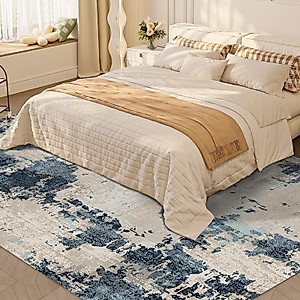 OIGAE Machine Washable Rug - 8x10 Area Rug Low-Pile Non-Shedding Foldable Abstract Modern Rugs, Stain Resistant Anti Slip Backing Rugs for Living Room&Bedroom&Dining Laundry Home Office Carpet, Blue