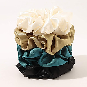 Ivyu Silk Scrunchies Satin Hair Ties for Women - 4 Psc Oversize Soft Big Scrunchies for Women Ligas Para El Cabello De Mujer Decorations Large Hair Scrunchy Elastic Ponytail Hair Band Gift for Girls
