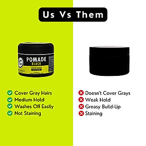 Rolda Black Pomade - Medium Hold With Radiant Shine - Grey Hair Coverage - Water-Based, All-Day, Flake-Free Formula