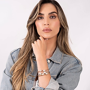 Barzel 18K Gold Plated Crystal Cable Bangle Bracelet For Women - Cuff Bangle Bracelet (Silver)