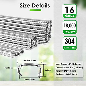 SC760 16 Gauge 1/2-Inch Crown 304 Stainless Steel C Ring Staples 18,000 PCS/Box for SC760/C-760 Series Hog Ring Gun C Ring Tool