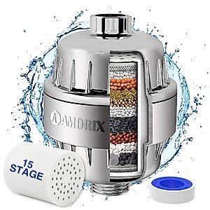 Shower Filter, 15 Stage Shower Head Filter for Hard Water High Output Showerhead Filter Shower Water Filter Reduce Chlorine, Dry Skin, Itchy Scalp - Shower Water Softener Improves Skin Condition