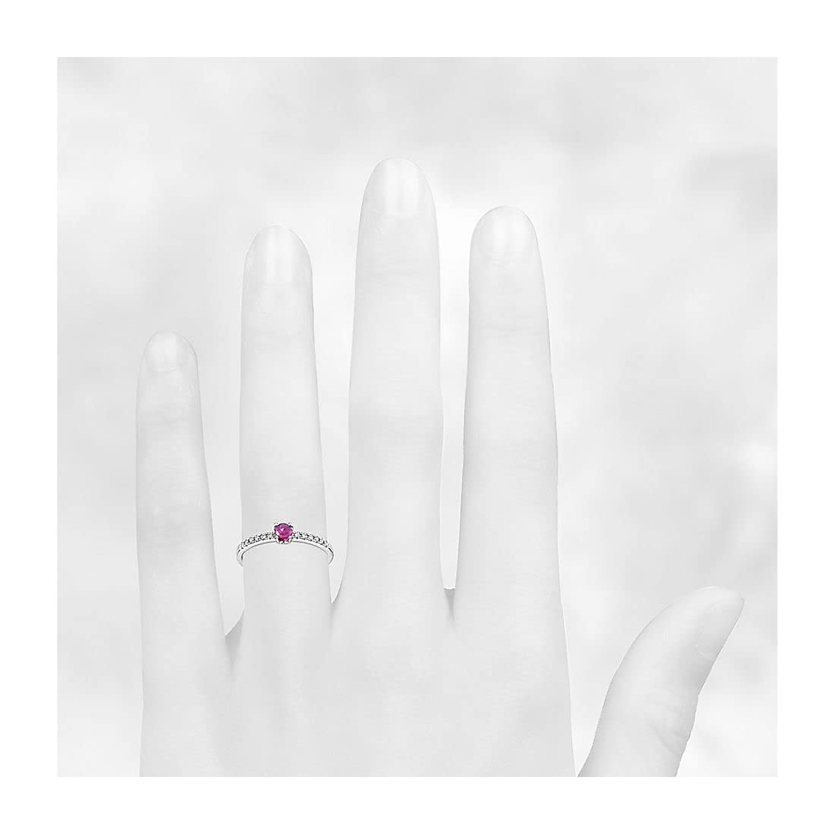 Jewelrygift 925 Sterling-Silver Halo Promise Ring Created Pink Sapphire Gtone Wedding Engagement Solitaire White Cubic Zircon Daily Wear Party Wear Ring Women and Jewelry : 5.5