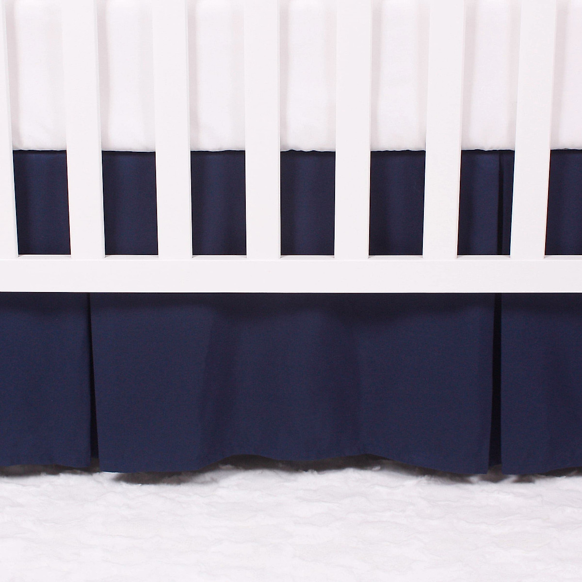 CaSaJa Original Crib Sheet and Skirt Set for Baby Boy Girl, Breathable Soft Nursery Crib Bedding Set Standard, 14” Drop Pleated Bedskirt Navy, 9” Deep Pocket Fitted Mattress Bed Sheet Gray