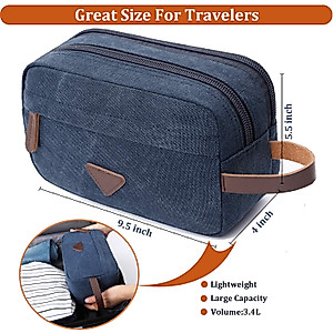 Mactso Mens Travel Toiletry Bag Canvas Leather Cosmetic Makeup Organizer Shaving Dopp Kits with Double Compartments (Blue 1)