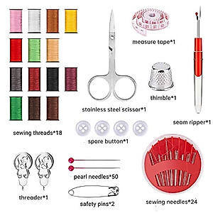 104 Pcs Premium Sewing Kit, Portable Needle and Thread Kit for Beginners, Travelers and Adults, DIY Sewing Supplies with 18 Color Threads, 24 Needles, Seam Ripper, Scissors, Thimble etc