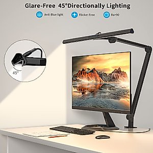 KableRika LED Desk Lamp with Clamp, 17W Super Bright Architect Swing Arm Desk Light for Home Office, Eye-Caring Task Table Lamp, Dimmable&6 Color Modes, Great Range of Motion for Office Lighting