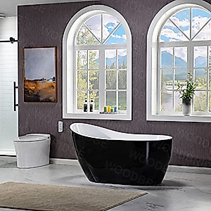 WOODBRIDGE 54" Acrylic Freestanding Bathtub Contemporary Soaking Black Tub with Matte Black Overflow and Drain，BTA1807-BN