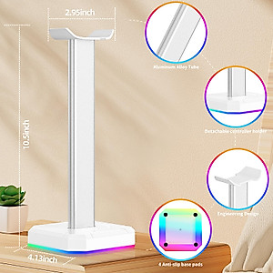TuparGo White Headphone Stand,Desk RGB Lights Headset Holder,Suitable for All Over-Ear Headphone (White, Only RGB Light)