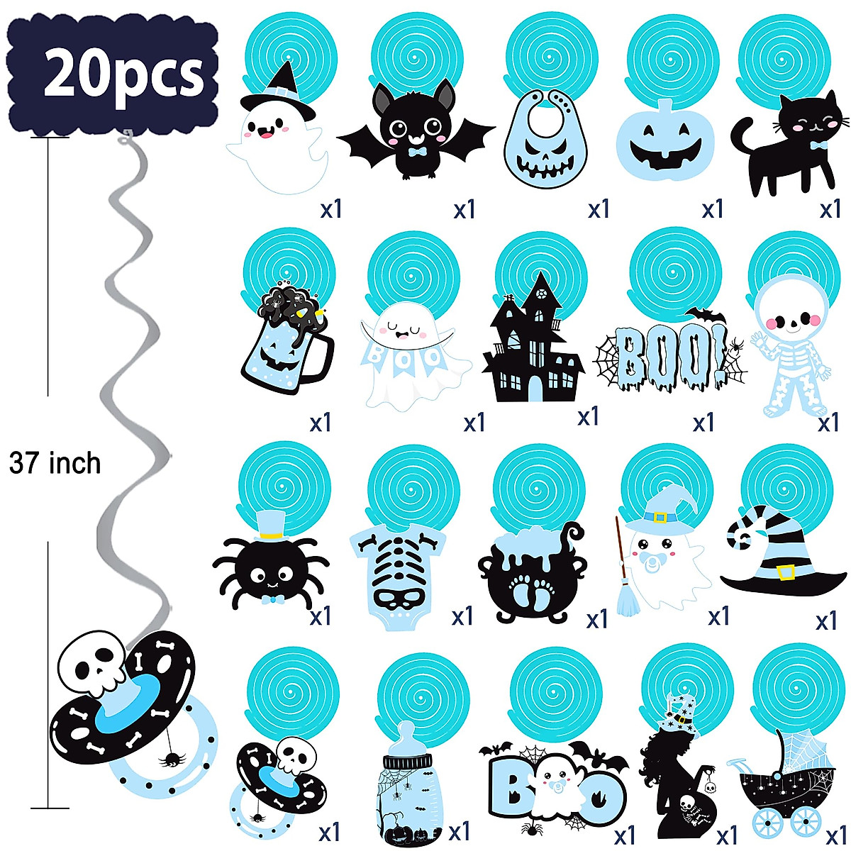 Halloween Baby Shower Hanging Swirls A Baby is Brewing Decorations 20Pcs Halloween Litlle Boo Hanging Decorations Blue Ghost Ceiling Streamers for Pregnancy Gender Reveal Party Supplies