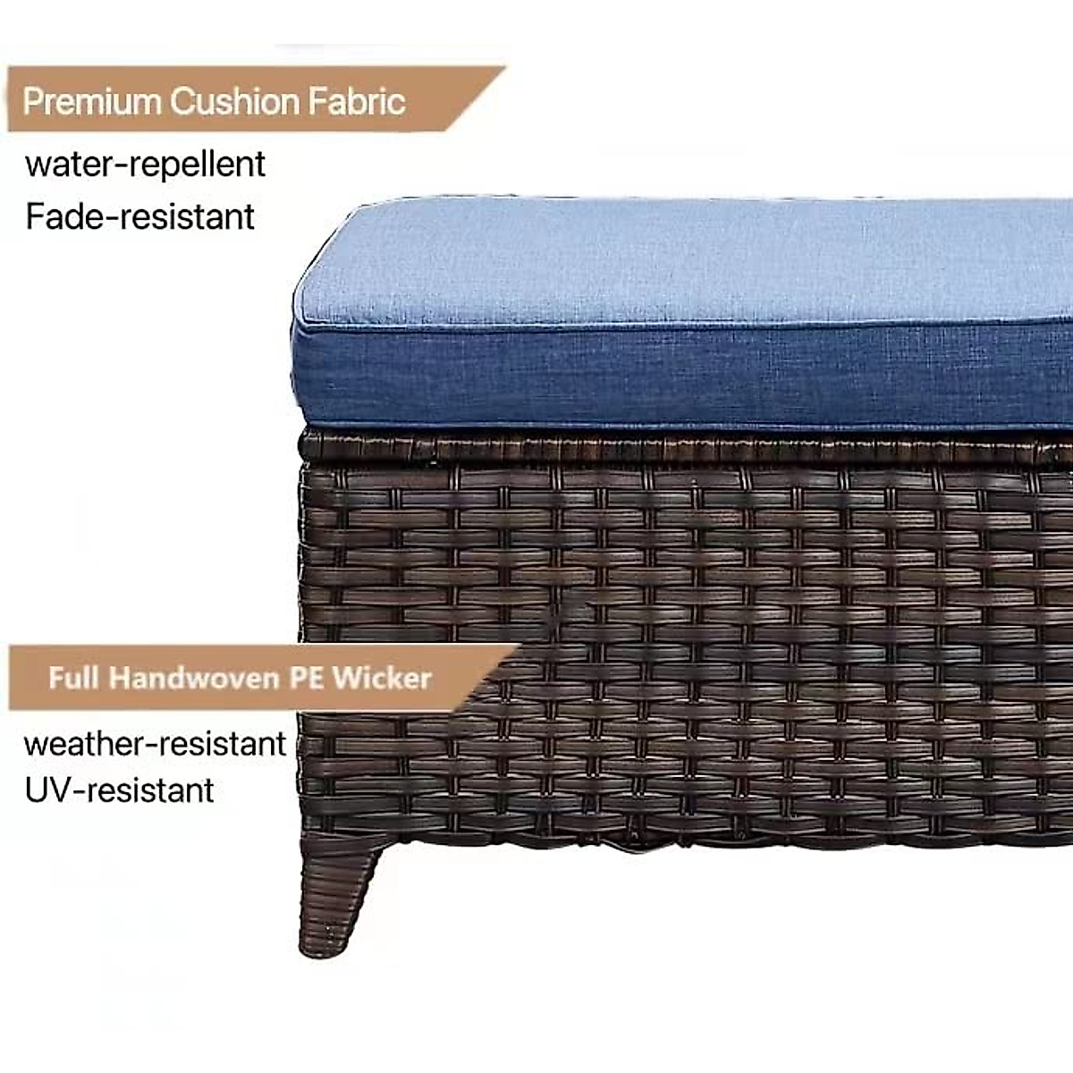 HUMMUH Outdoor Ottomans for Patio Set of 2 PE Wicker Steel Frame Outdoor Footstool for Patio, Backyard, Additional Seating, Side Tables with Removable Weather-Resistant Cushions