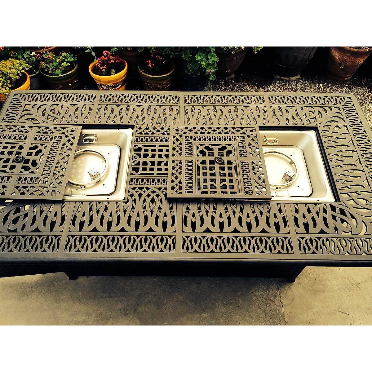 Sunvuepatio 9 Piece Fire Pit Patio Dining Outdoor Bar Set Santa Clara Swivels Barstools Table Cast Aluminum Wicker Furniture.