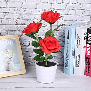 Fdit Artificial Rose 3LED Lamp Solar Simulation Flower Light for Home Garden Yard Lawn Path Way Party Decorative