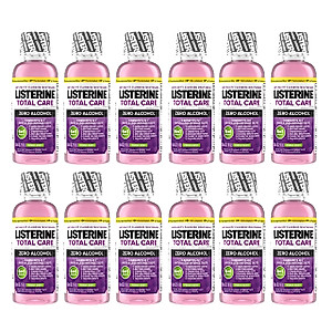 Listerine Total Care Alcohol-Free Anticavity Fluoride Mouthwash, 6 Benefit Oral Rinse to Help Kill 99% of Germs That Cause Bad Breath, Strengthen Enamel, Fresh Mint, Travel Size, 95 mL (Pack of 12)