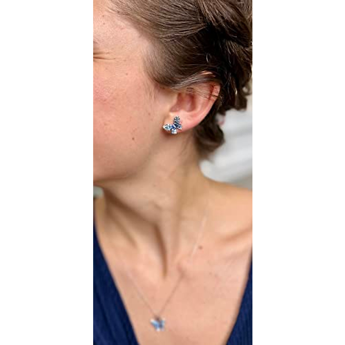 LE VIAN 1 2/5 Carat White and Blue Sapphire Butterfly Stud Earrings for Women in 14k White Gold Studs with Push Back