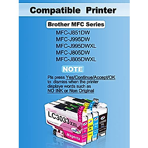 Compatible for Brother LC3033 Ink Cartridges Replacement for LC3033 BK/C/M/Y Ink Cartridges Brother use with Brother MFC-J995DW MFC-J995DWXL MFC-J815DW MFC-J805DW MFC-J805DWXL, 4 for LC3033 LC3035 Ink
