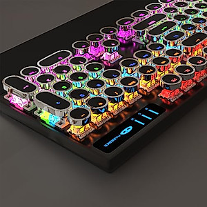 MageGee Typewriter Mechanical Gaming Keyboard, Retro Punk Round Keycaps with RGB Rainbow Backlit USB Wired Keyboards for Game and Office, for Windows Laptop PC Mac - Blue Switches/Black