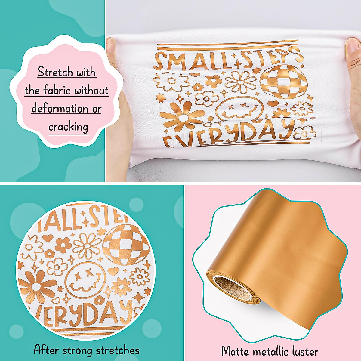 VINYL FROG Matte Metallic Heat Transfer Vinyl Roll 12" x6ft Metallic Satin HTV Vinyl - Copper Pearlescent Iron on Vinyl for T-Shirts, Heat Press Vinyl for DIY Craft Designs