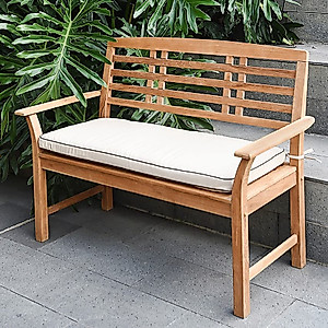 Cambridge Casual Wood Belize Patio Garden Bench with Taupe Cushion, Natural Teak