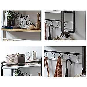 PIBM Stylish Simplicity Shelf Wall Mounted Floating Rack Shelves Iron Art Coat Rack Storage Kitchen Bathroom Doorway Hook Up,6 Colors,2 Layer, c , 60x22x64cm
