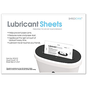 Shredcare Paper Shredder Lubricant Sheets SCLS12 (Pack of 12) 8.5" x 6"